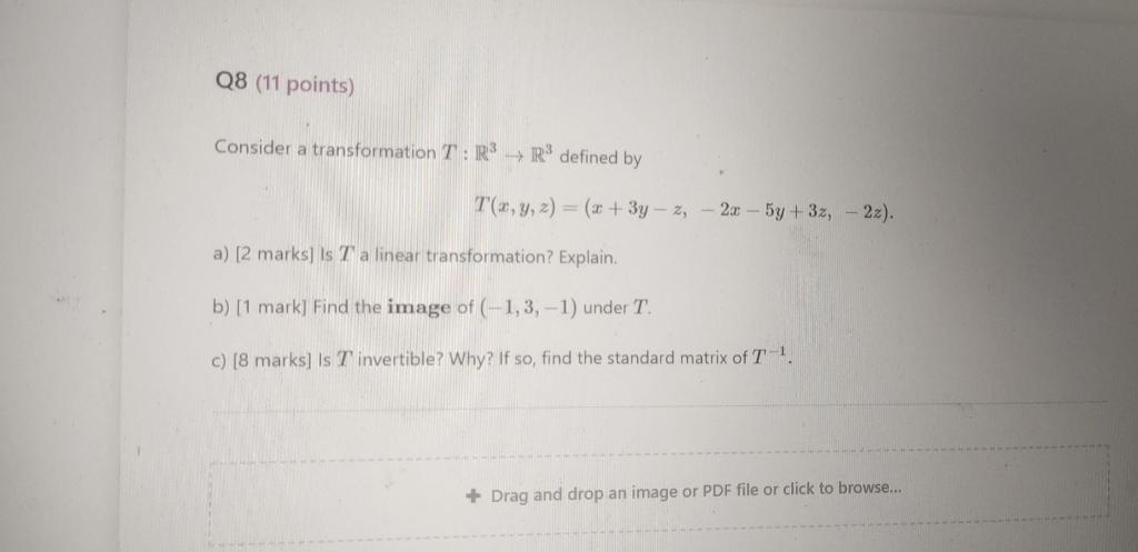 Solved Consider a transformation T:R3→R3 defined by | Chegg.com