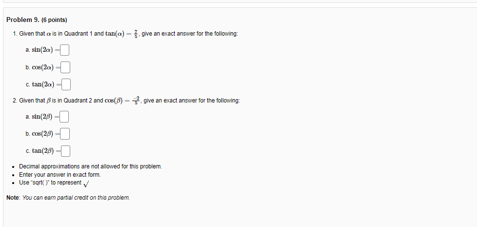 Solved Problem 9. (6 points) 1. Given that a is in Quadrant | Chegg.com