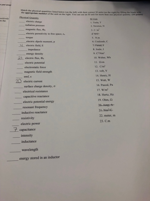 Solved e put awa Match the physical the sical quantities | Chegg.com