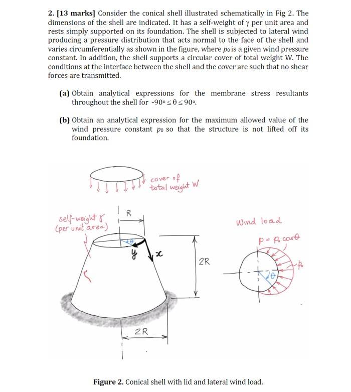 2. [13 marks] Consider the conical shell illustrated | Chegg.com