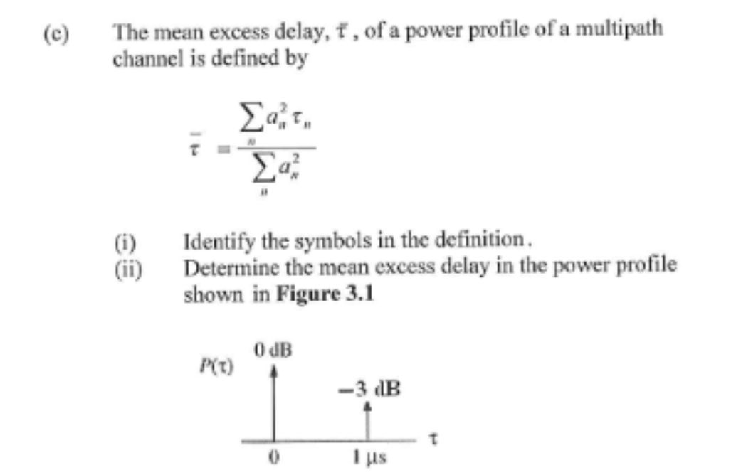 Solved The mean excess delay, τ, of a power profile of a | Chegg.com