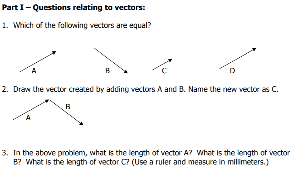 Solved Part I - Questions relating to vectors: 1. Which of | Chegg.com