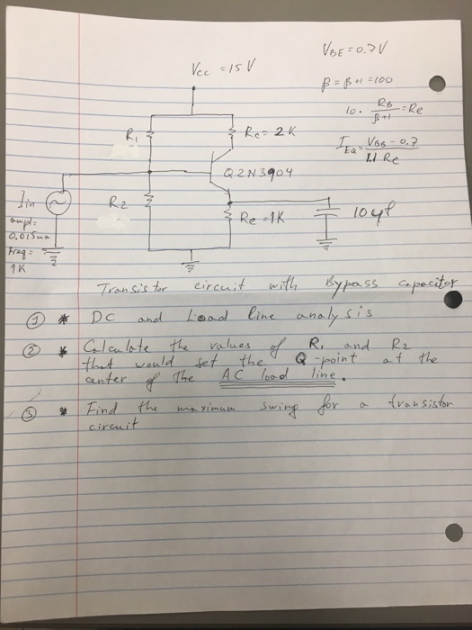 Solved DC and Load line analysis Calculate the values of | Chegg.com