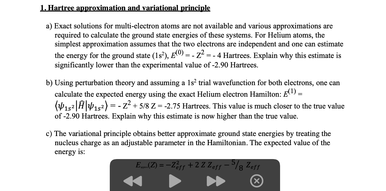 Solved 1. Hartree approximation and variational principle a) | Chegg.com