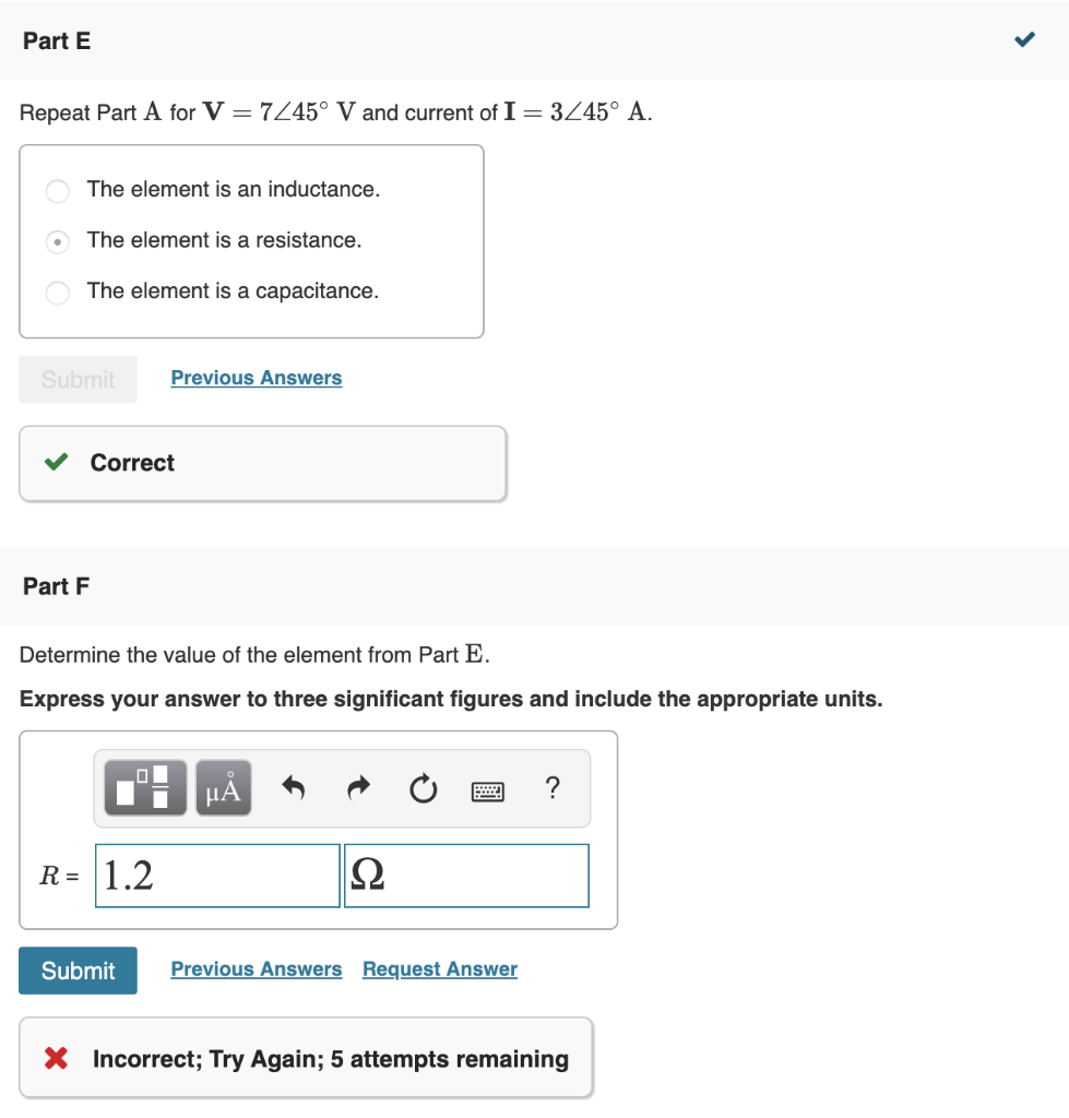 Solved Part A A certain element has a phasor voltage of | Chegg.com