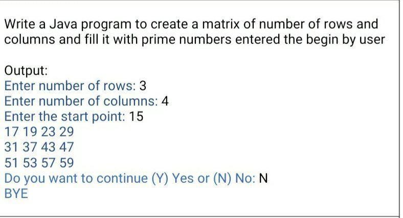 Solved Write a Java program to create a matrix of number of | Chegg.com