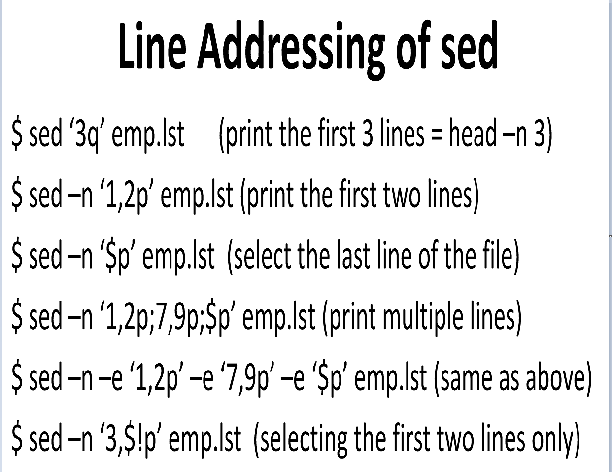 Solved Line Addressing of sed $ sed '30'emp.lst print the | Chegg.com