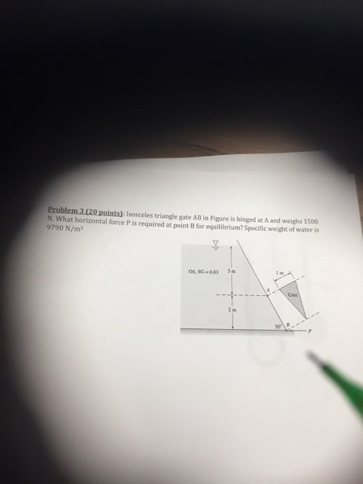 Solved Problem 3 (20 points): Isosceles triangle gate AB in | Chegg.com Solved Problem 3 (20 points): Isosceles triangle gate AB in | Chegg.com
