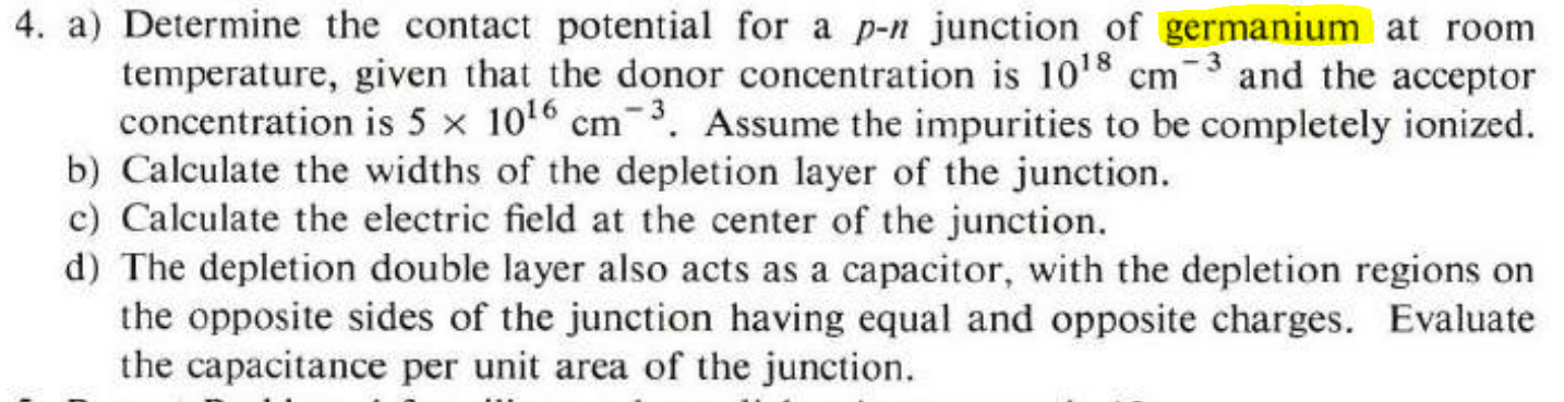 Solved 4. a) Determine the contact potential for a p−n | Chegg.com