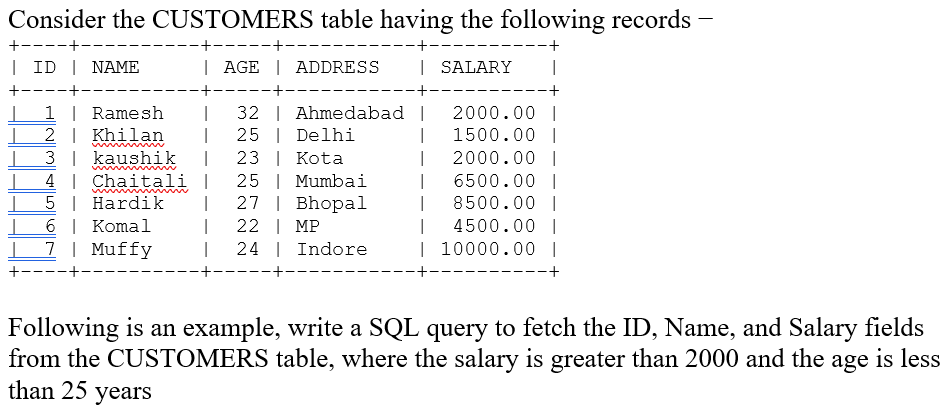 Solved Consider the CUSTOMERS table having the following | Chegg.com