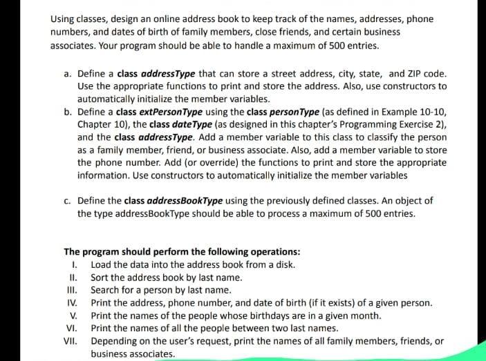 Solved Using classes, design an online address book to keep | Chegg.com