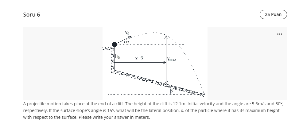 Solved Soru 6 25 Puan X=? ymax A projectile motion takes | Chegg.com