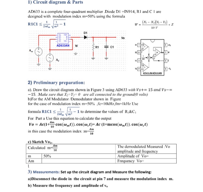 Solved 1) Circuit diagram & Parts AD633 is a complete | Chegg.com