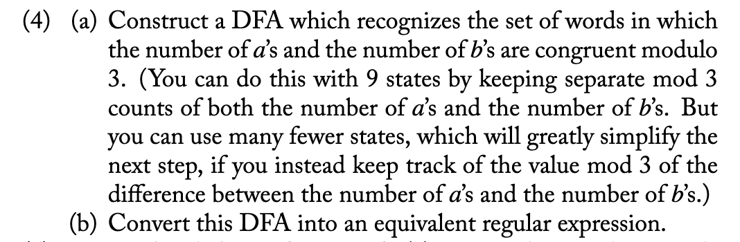 Solved (4) (a) Construct a DFA which recognizes the set of | Chegg.com