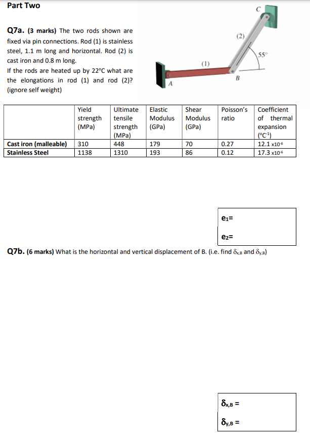 Solved Part Two (2) 55 Q7a. (3 marks) The two rods shown are | Chegg.com