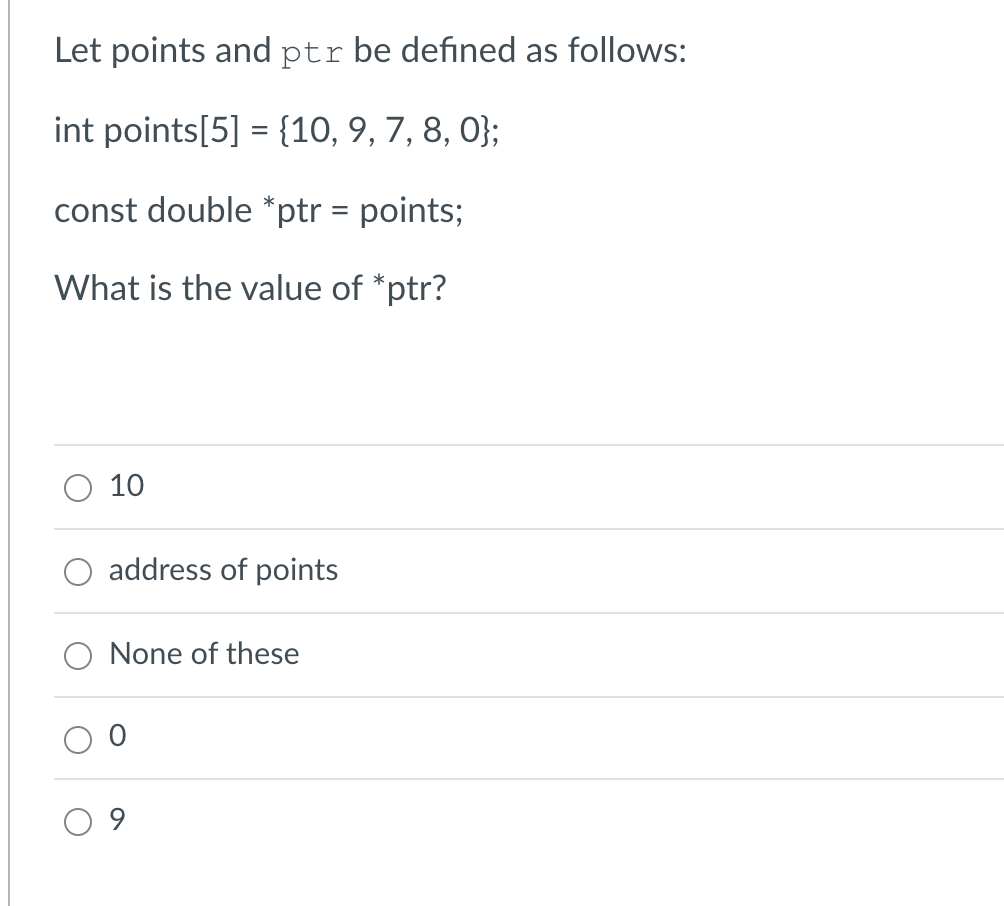 Solved Let points and ptr be defined as follows: int | Chegg.com
