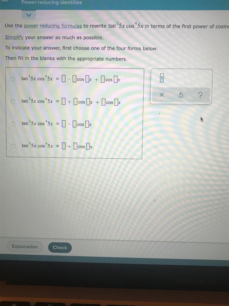 Solved Power-reducing identities Use the power reducing | Chegg.com