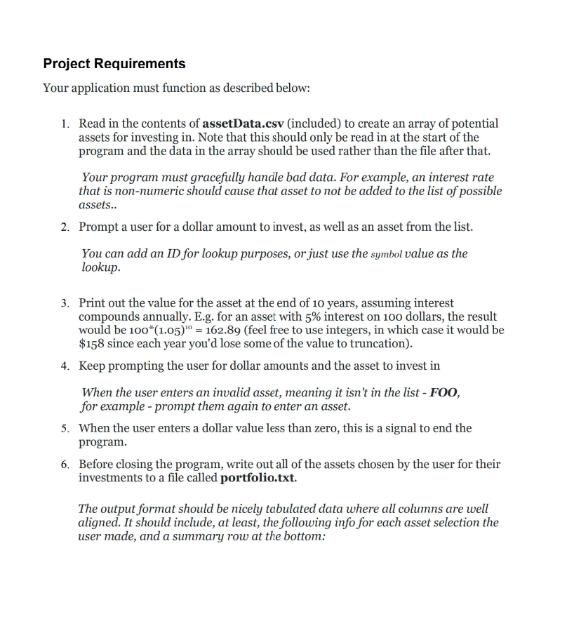 Solved Project Requirements Your application must function | Chegg.com