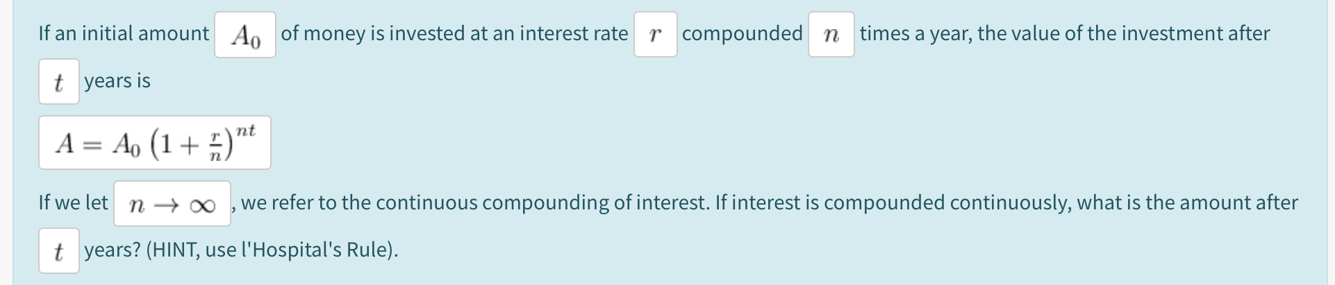 Solved If an initial amount of money is invested at an | Chegg.com
