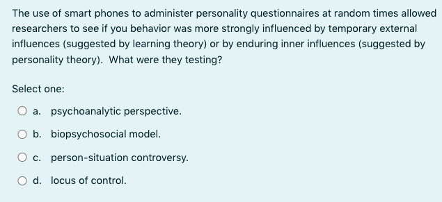 Solved The use of smart phones to administer personality | Chegg.com