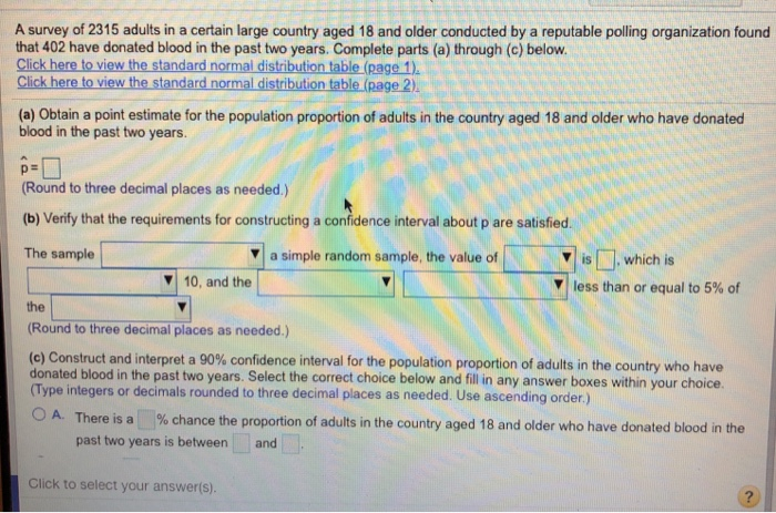 Solved A survey of 2315 adults in a certain large country | Chegg.com