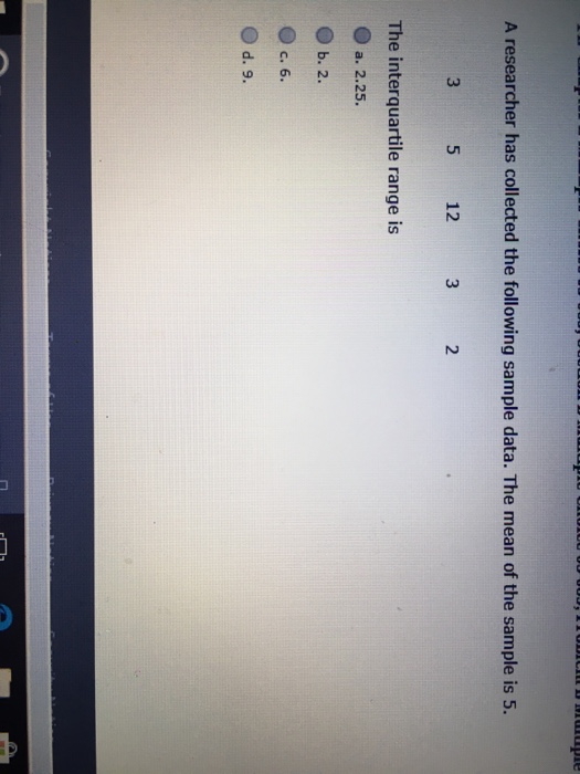 Solved A researcher has collected the following sample data. | Chegg.com