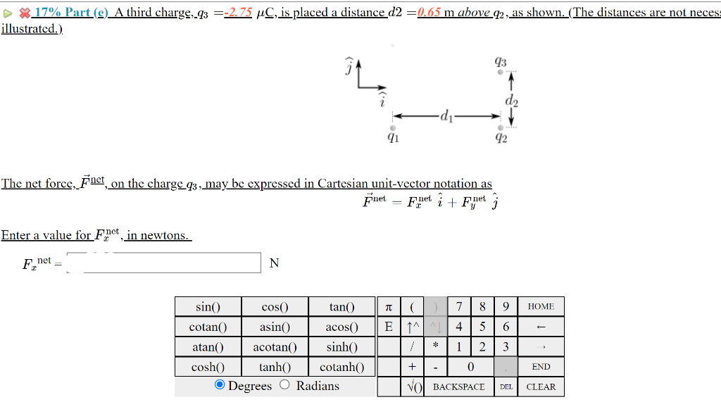Solved (20\%) Problem 3: A charge q2=12.0μC appears a | Chegg.com
