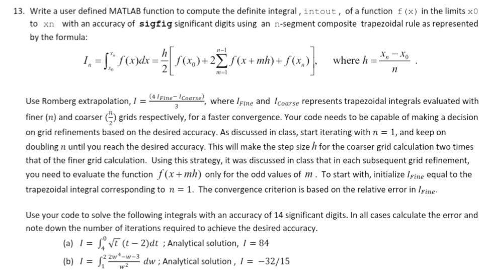 Solved 13 Write A User Defined Matlab Function To Compute 3610
