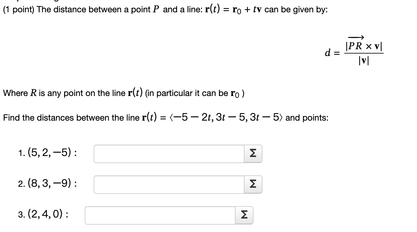 Solved (1 point) The distance between a point P and a line: | Chegg.com