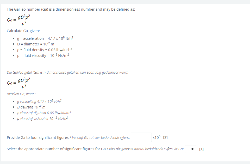 Solved The Galileo number (a) is a dimensionless number and | Chegg.com