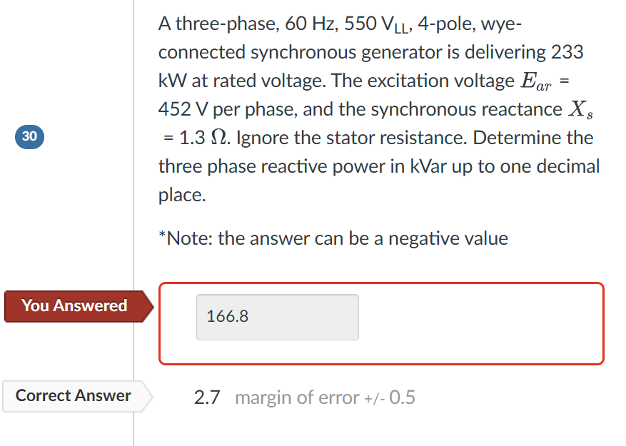 Solved A three-phase, 60Hz,550VLL,4-pole, wye-connected | Chegg.com