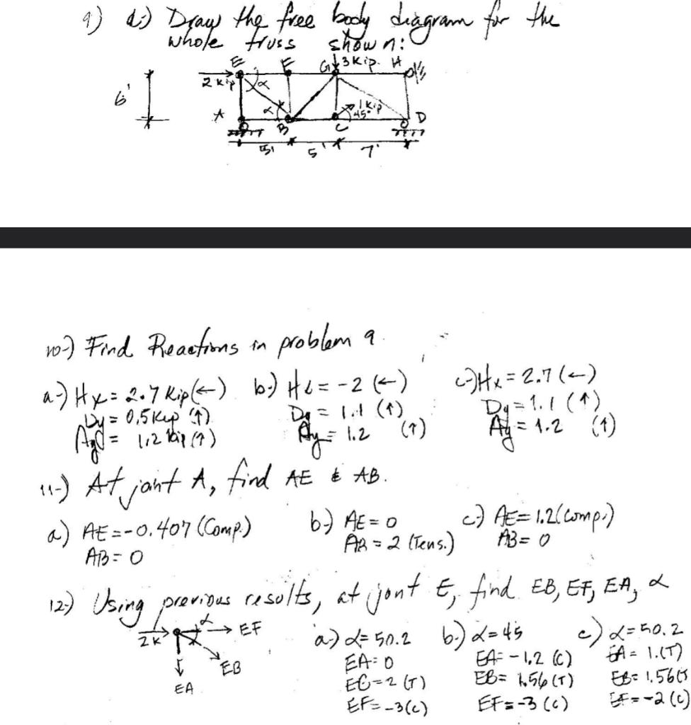 1) d) Dray the free body diagram for the whole fruss | Chegg.com