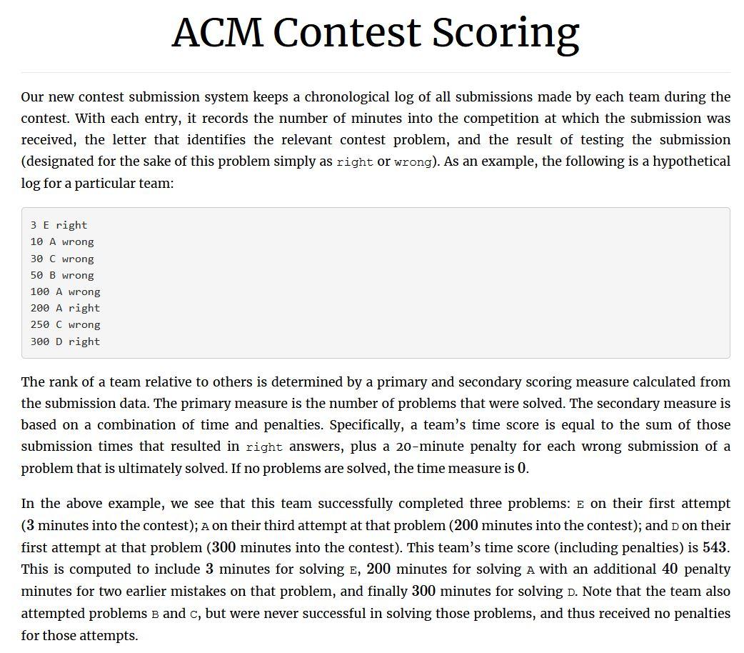 Solved ACM Contest Scoring Our new contest submission system | Chegg.com