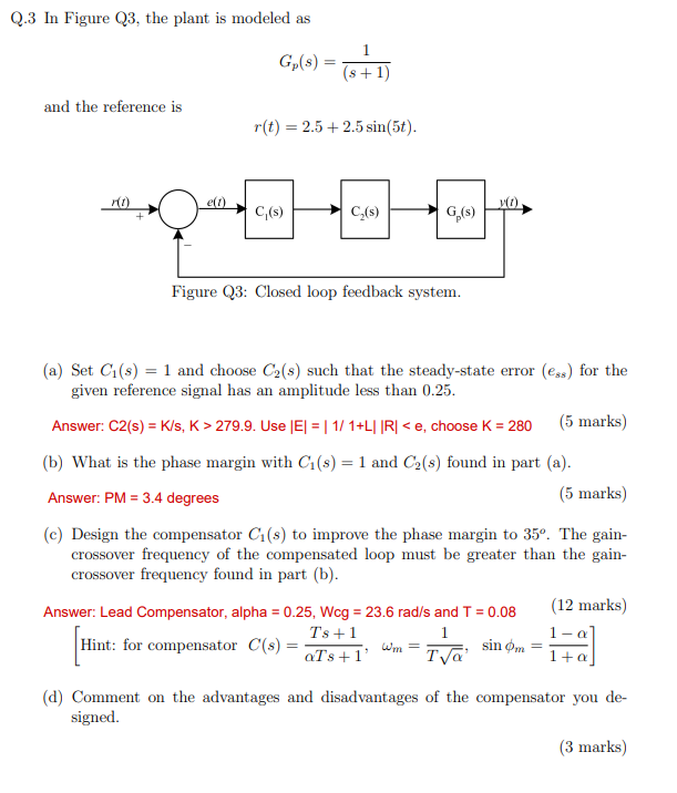 Solved Q.3 In Figure Q3, the plant is modeled as | Chegg.com