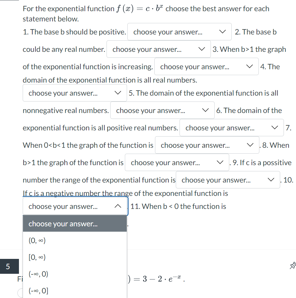 For the exponential function f(x)=c⋅bx choose the | Chegg.com