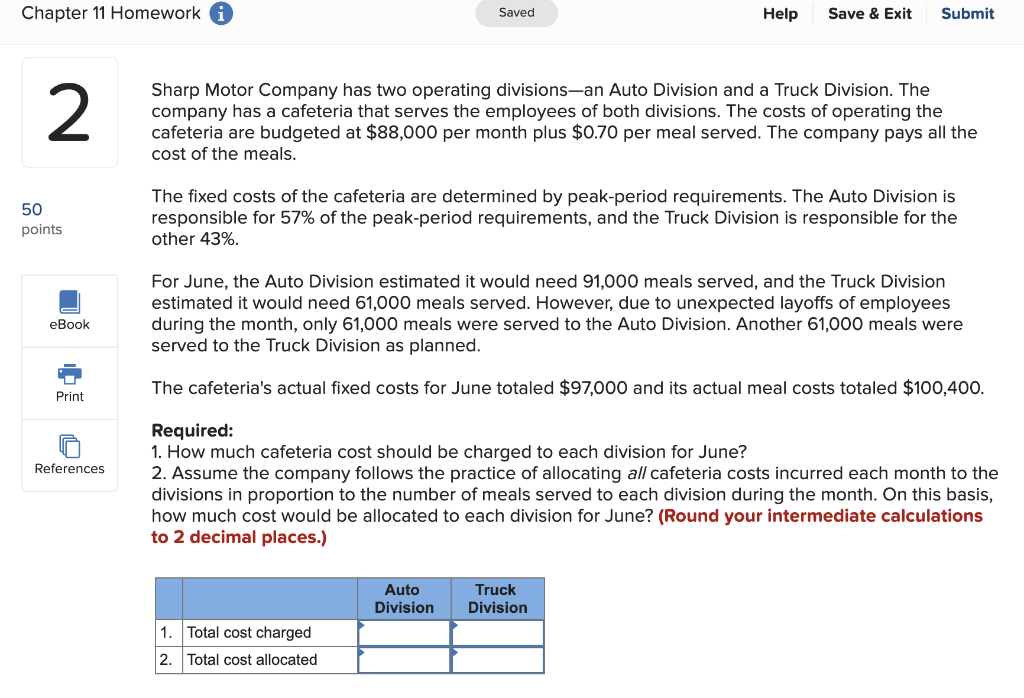 Solved Chapter 11 Homework Saved Help Save Exit Submit 2 | Chegg.com