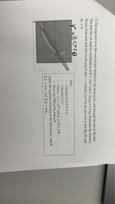 Solved 3) The peg moves in the curved slot defined by the | Chegg.com