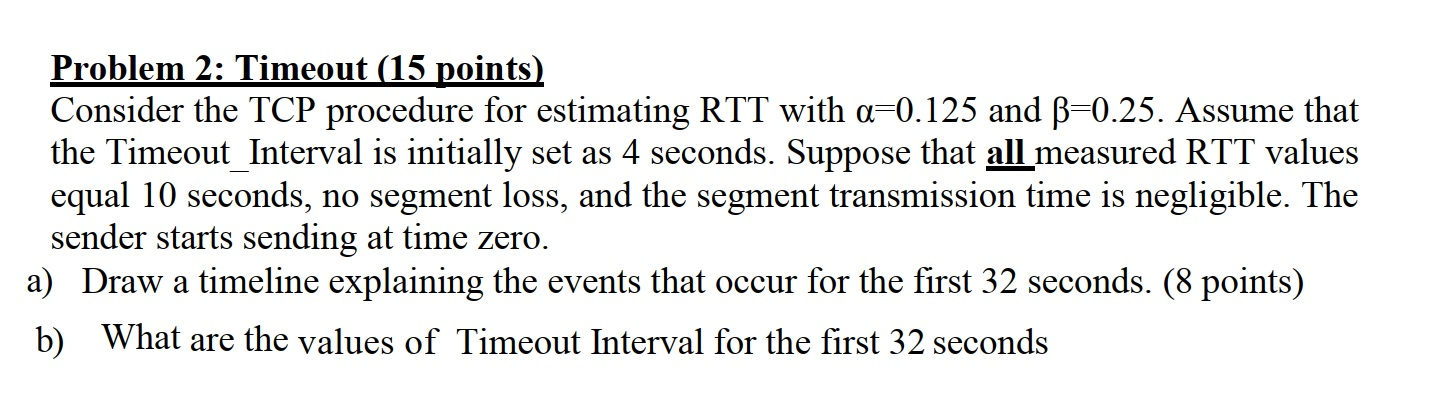 Problem 2: Timeout (15 points) Consider the TCP | Chegg.com