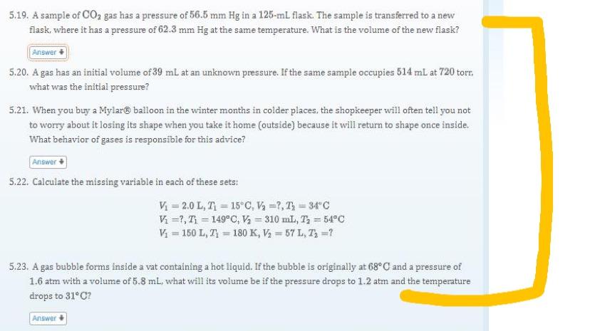 Solved 5.19. A sample of CO2 gas has a pressure of 56.5 mm | Chegg.com