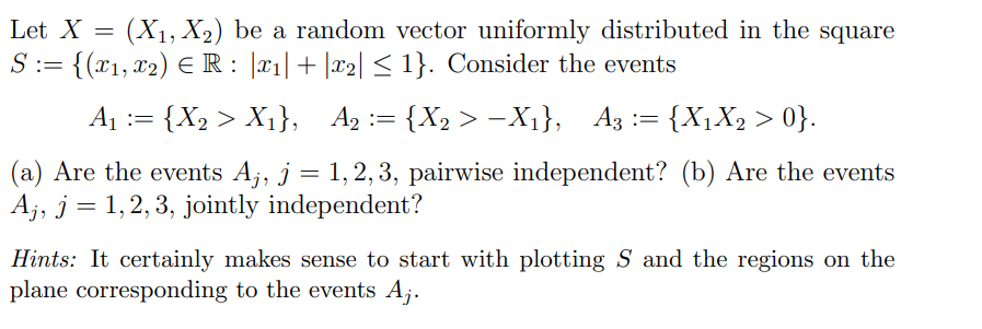 Solved = Let X ( (X1, X2) be a random vector uniformly | Chegg.com