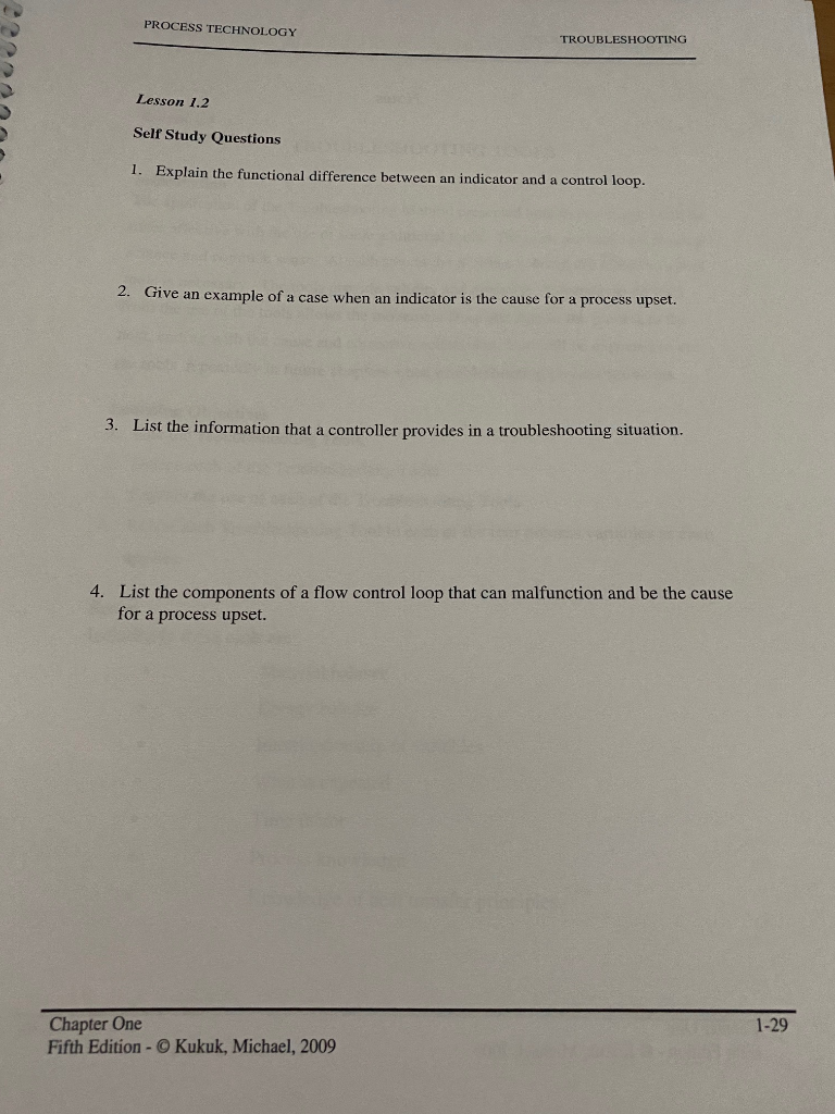 Solved PROCESS TECHNOLOGY TROUBLESHOOTING Lesson 1.2 Self | Chegg.com