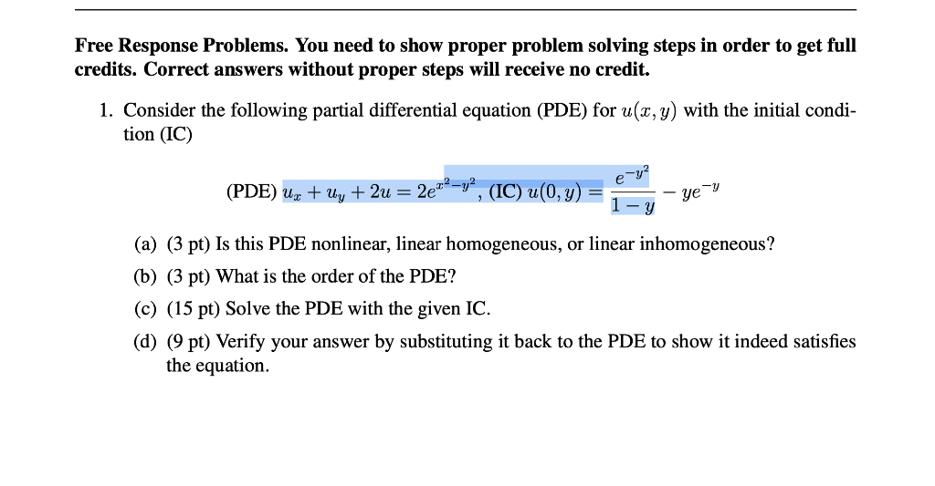 Solved Free Response Problems. You need to show proper | Chegg.com