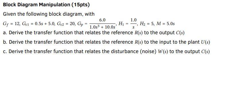 Solved 1.0 = Block Diagram Manipulation (15pts) Given the | Chegg.com