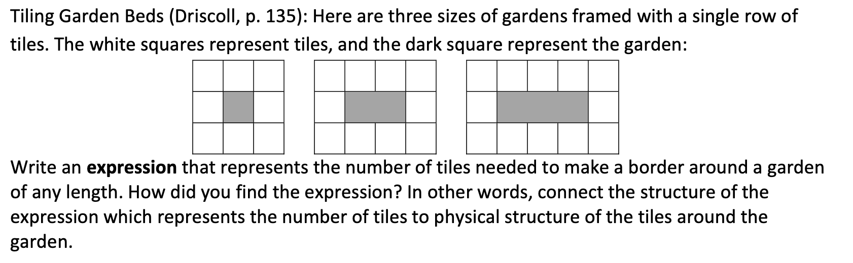 Solved Tiling Garden Beds (Driscoll, p. 135): Here are three | Chegg.com