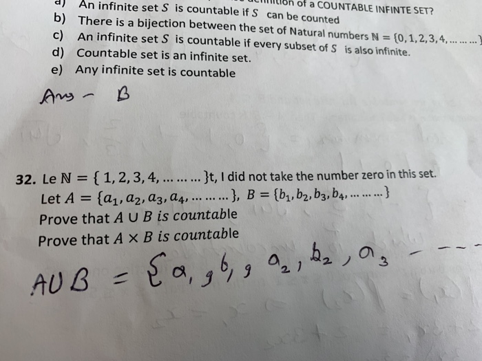 Solved An infinite set S is countable if S can be counted a | Chegg.com