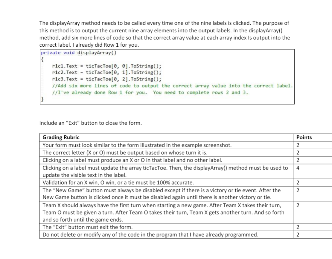 Solved Chapter 7 Homework 2 - Tic Tac Toe Please see the | Chegg.com
