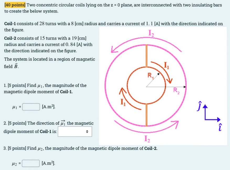 Solved [40 points) Two concentric circular coils lying on | Chegg.com