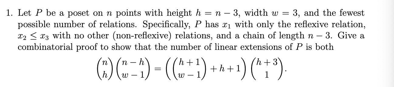 Solved = 1. Let P be a poset on n points with height h = n – | Chegg.com