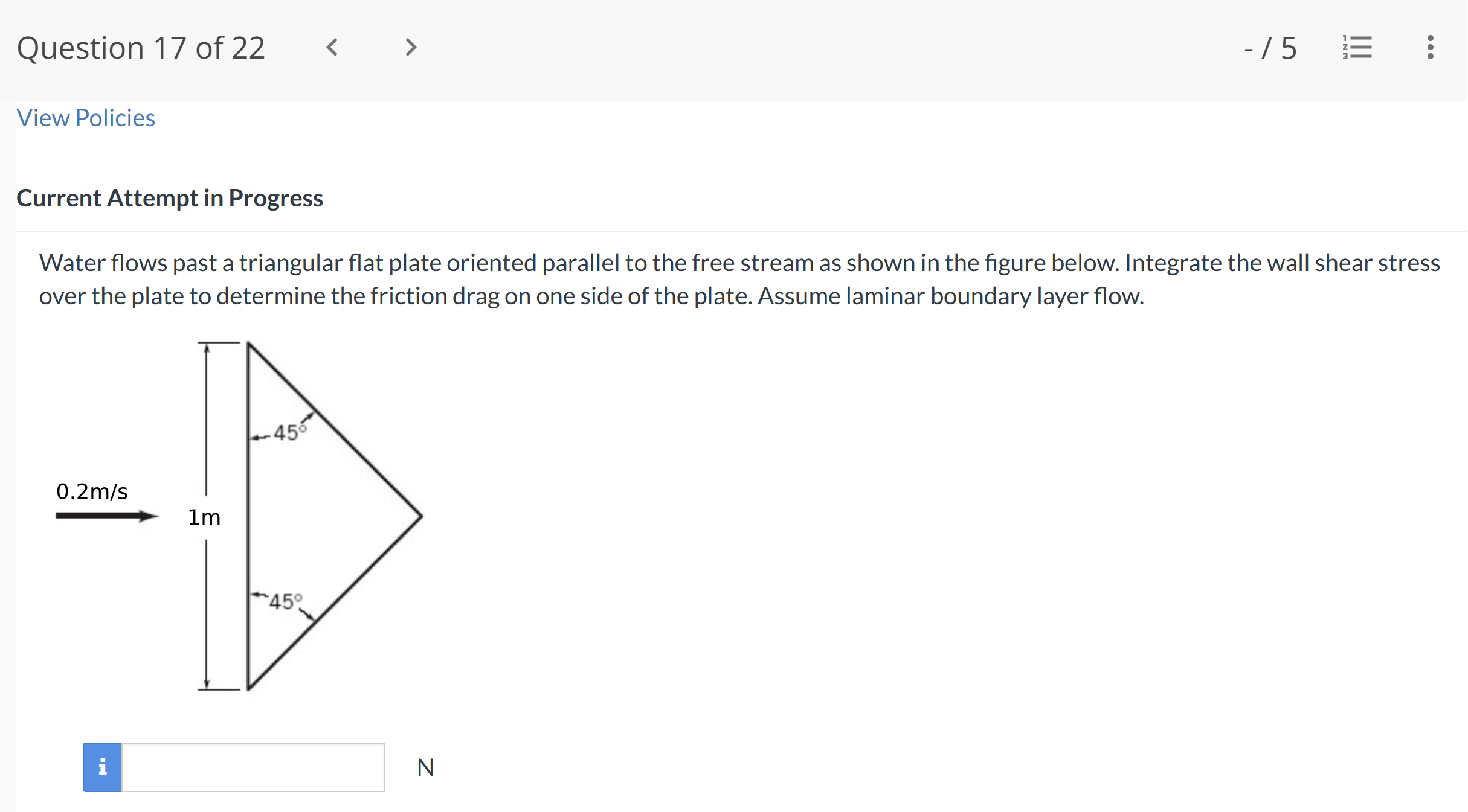 Solved Water flows past a triangular flat plate oriented | Chegg.com