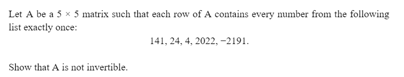 Solved Let A be a 5 x 5 matrix such that each row of A | Chegg.com